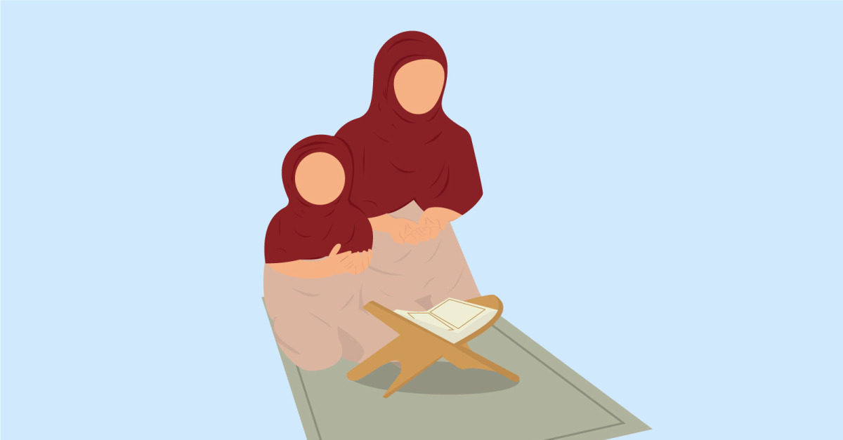 Muslim Girls Reading Quran Flat Design - TemplateMonster