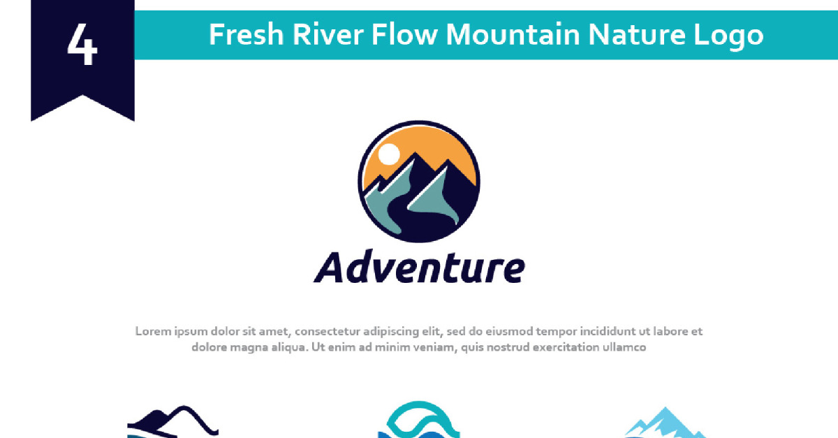 4 Fresh River Flow Mountain Nature Logo - TemplateMonster