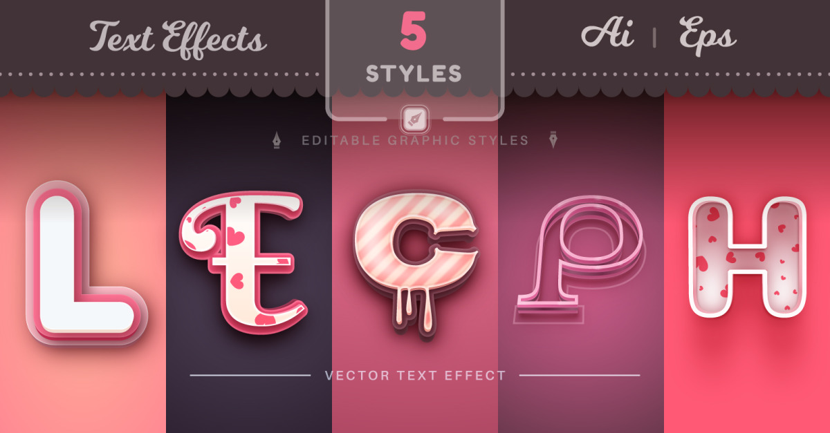 Set 5 Love Editable Text Effects, Font Styles