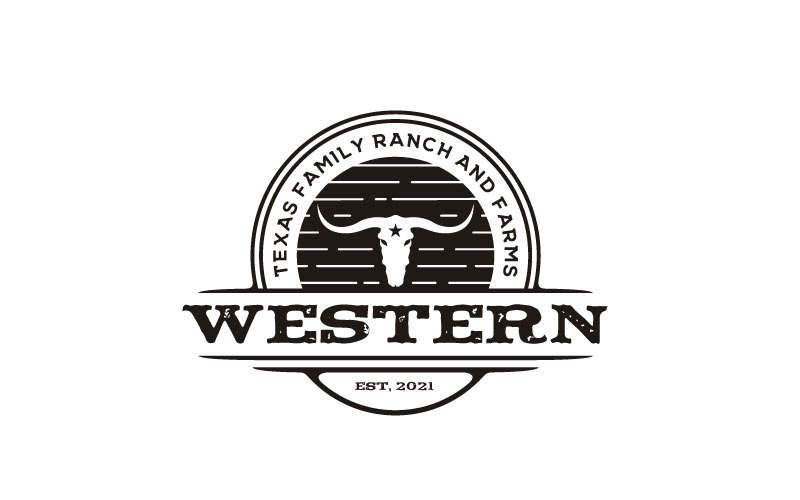 Texas Longhorn, Country Western Bull Cattle Vintage Label Logo Design