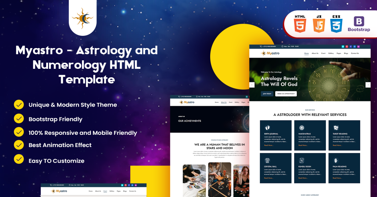 Myastro - Modèle HTML d'astrologie et de numérologie