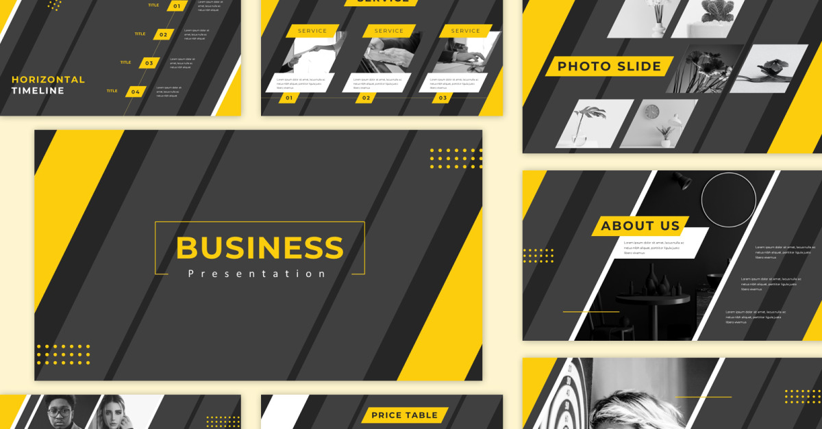 Présentation Powerpoint d'entreprise couleur noir et jaune