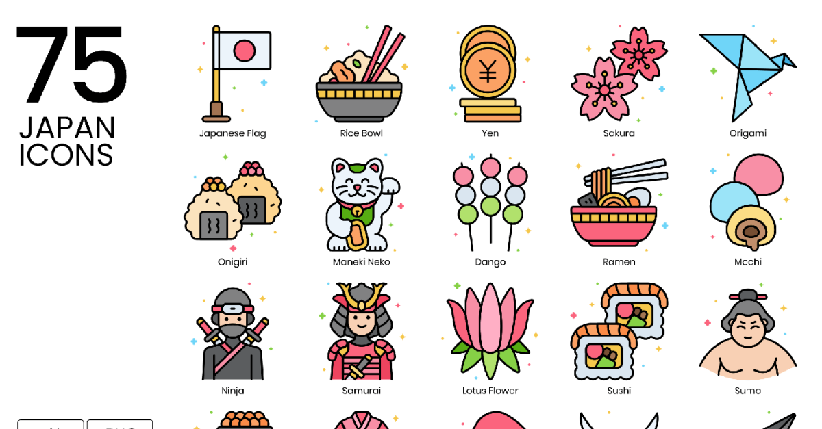 75 Conjunto de iconos de Japón - Serie Vivid