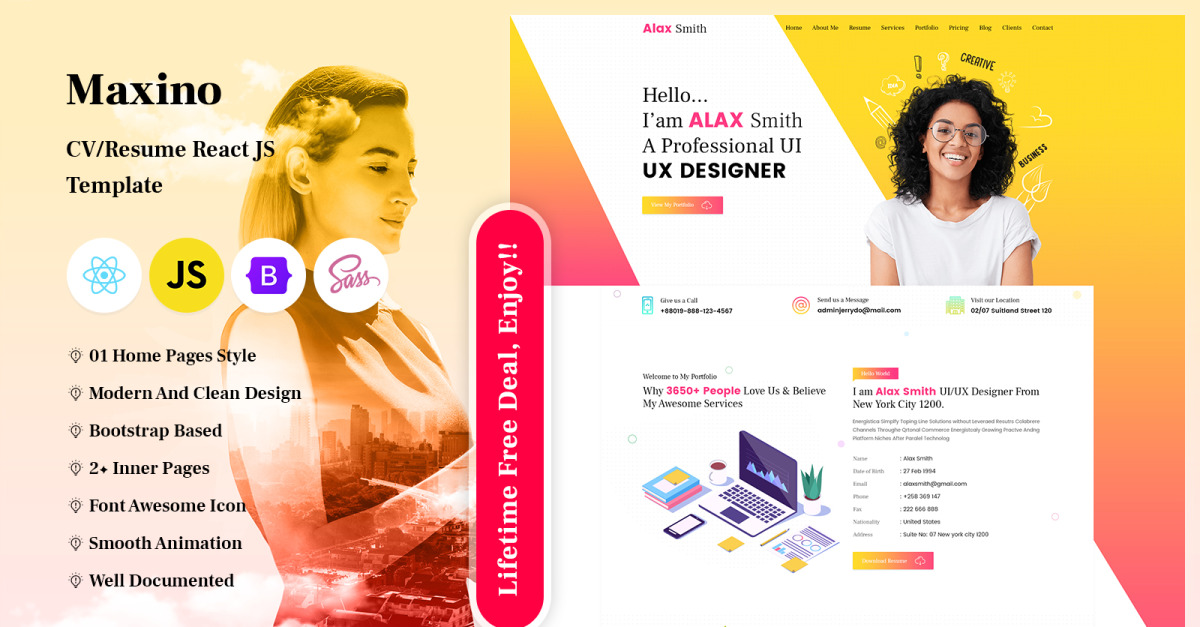 Free Personal CV/Resume React JS Template - TemplateMonster