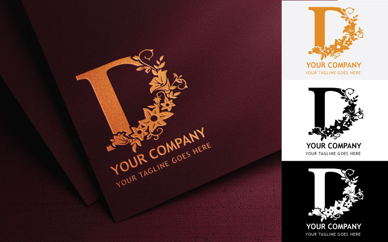 Design de logotipo bordado com letra D floral - identidade da marca