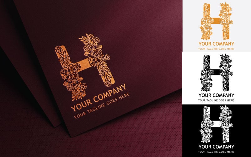 Floral Letter H Embroidery Logo Design-Brand Identity