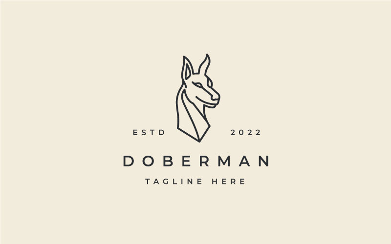 Line Art Doberman Pinscher Dog Logo Design - TemplateMonster