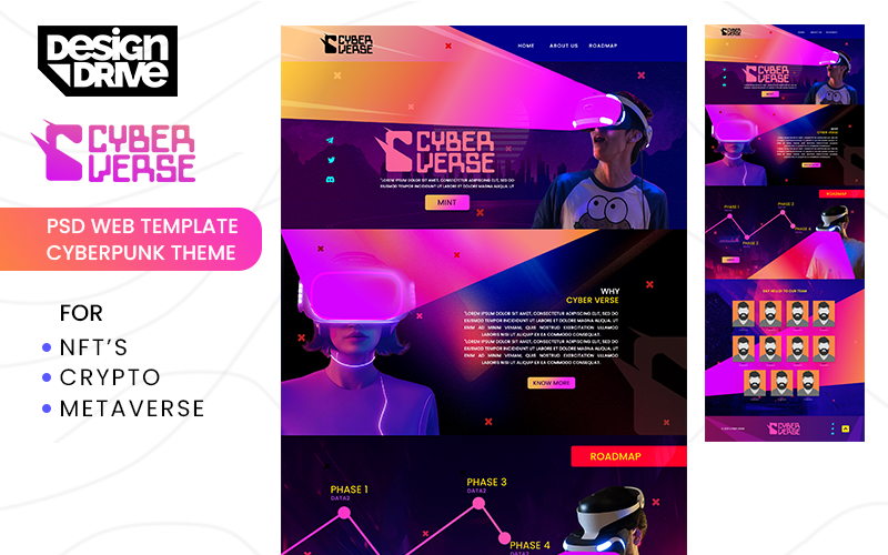 CYBERVERSE – NFT’S-CRYPTO One Page PSD Web Template