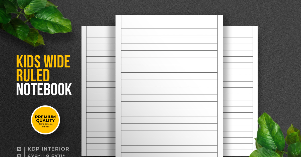 Kids Wide Ruled Notebook KDP Interior - TemplateMonster