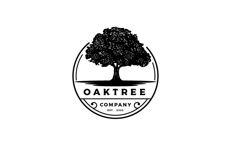 Vintage Retro Emblem Oak, Banyan, Maple Tree Service Logo Design