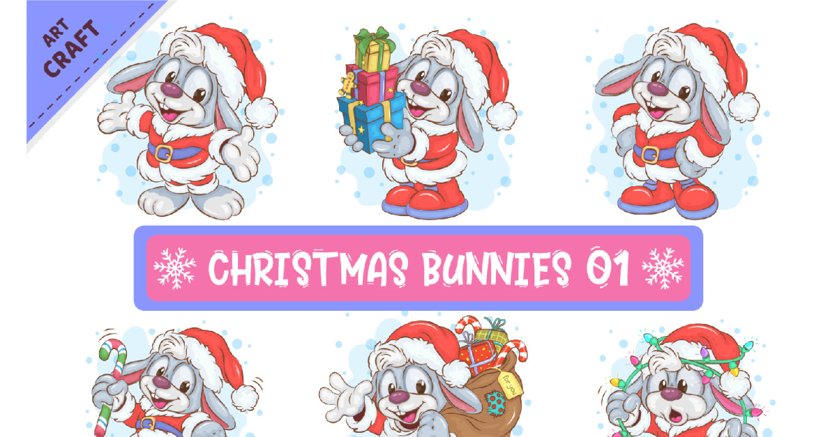 Set of Christmas Bunnies 01. Clipart. - TemplateMonster