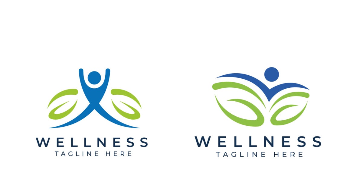 Wellness logo design template human and leaf