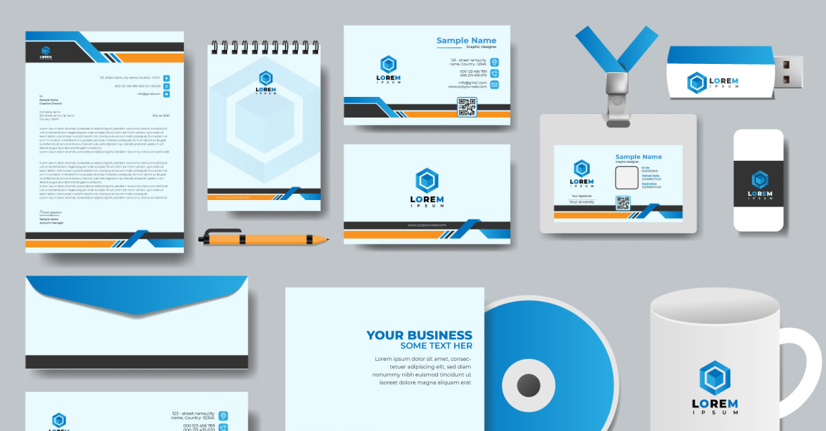 Conjunto de modelo de design de marca corporativa. Marca para empresa