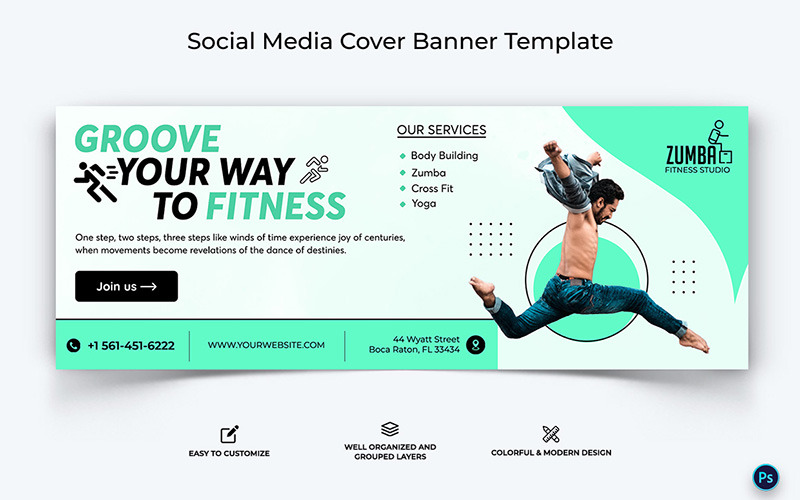 Design-Vorlage für Zumba-Tanz-Facebook-Cover-Werbebanner-12