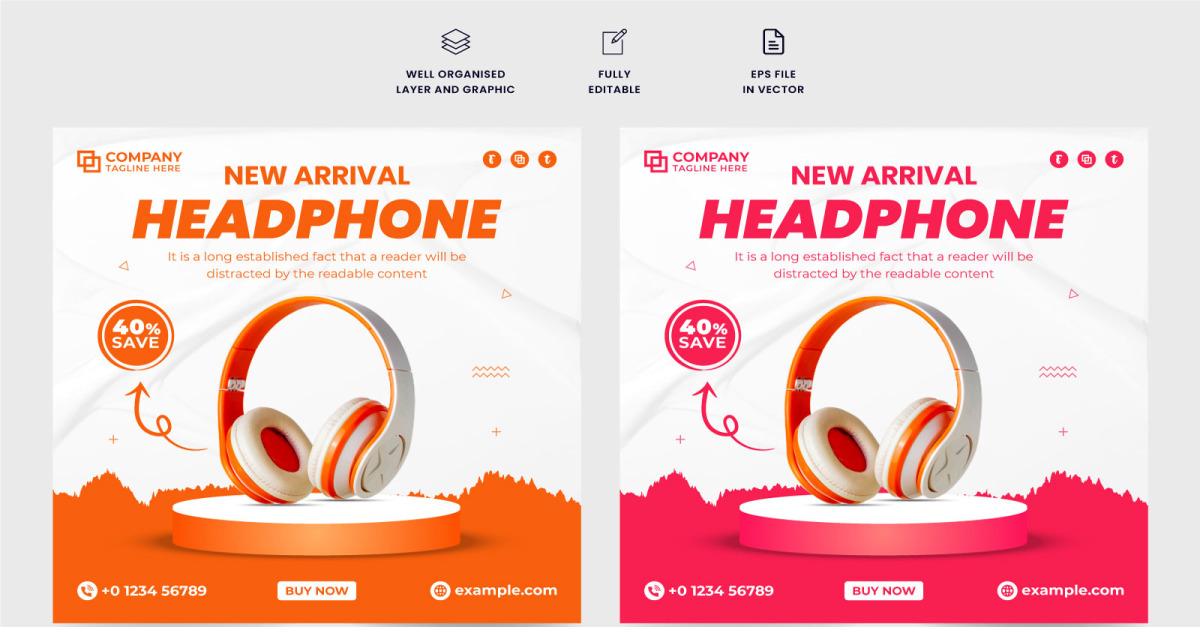 Headphone promotional poster vector #293286 - TemplateMonster