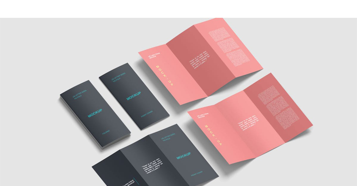 Isometric US Letter Tri Fold Brochure Mockups Set