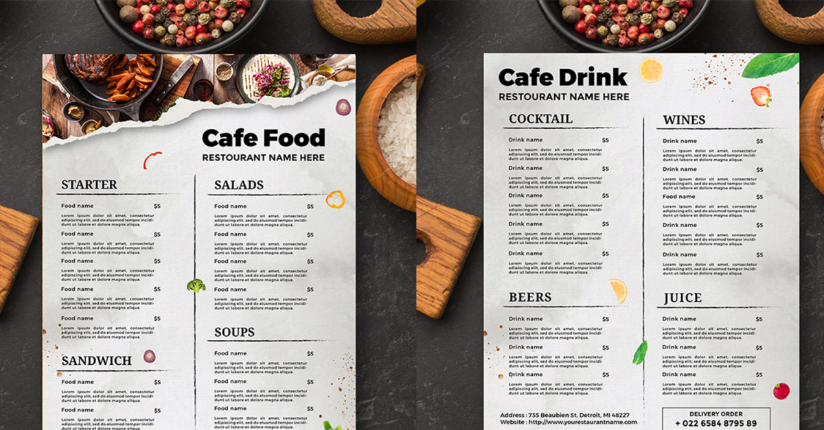 Modèle de menu alimentaire - double face - TemplateMonster