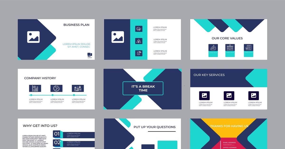 Abstract 9 Pitch Deck Presentation Design Template. Geometric Abstract ...