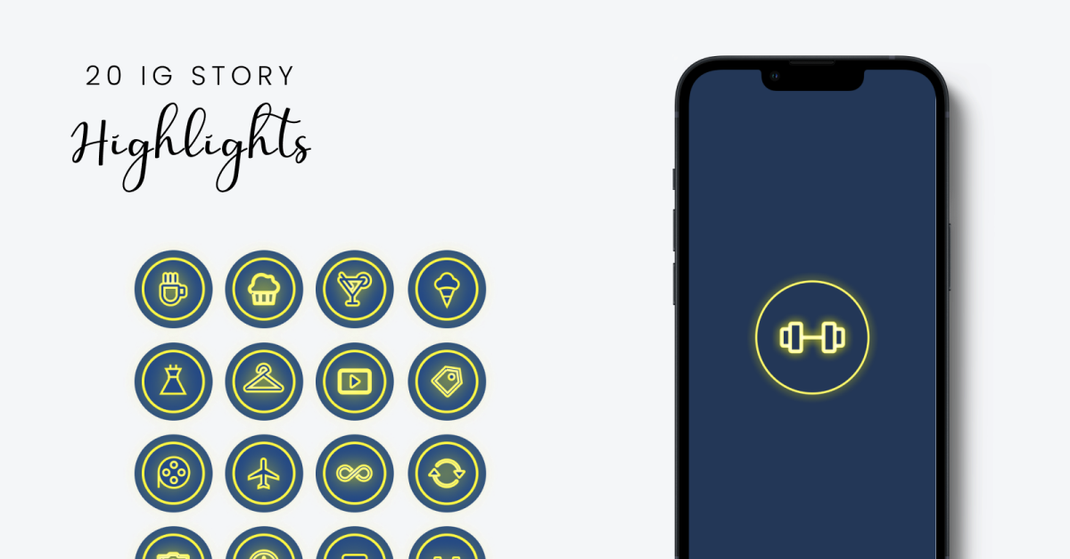 Navy Blue and Neon Instagram Story Highlight Icons | Social Media Icons ...