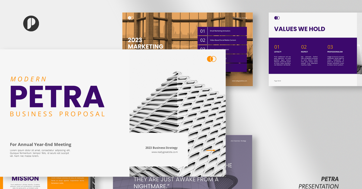 Petra - presentación de propuesta de negocio moderna flor púrpura