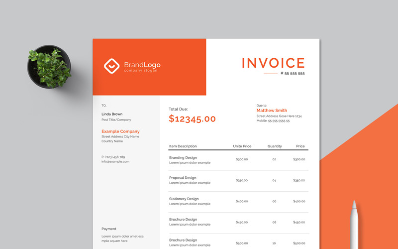 Simple Invoice Template with Red Accent - TemplateMonster