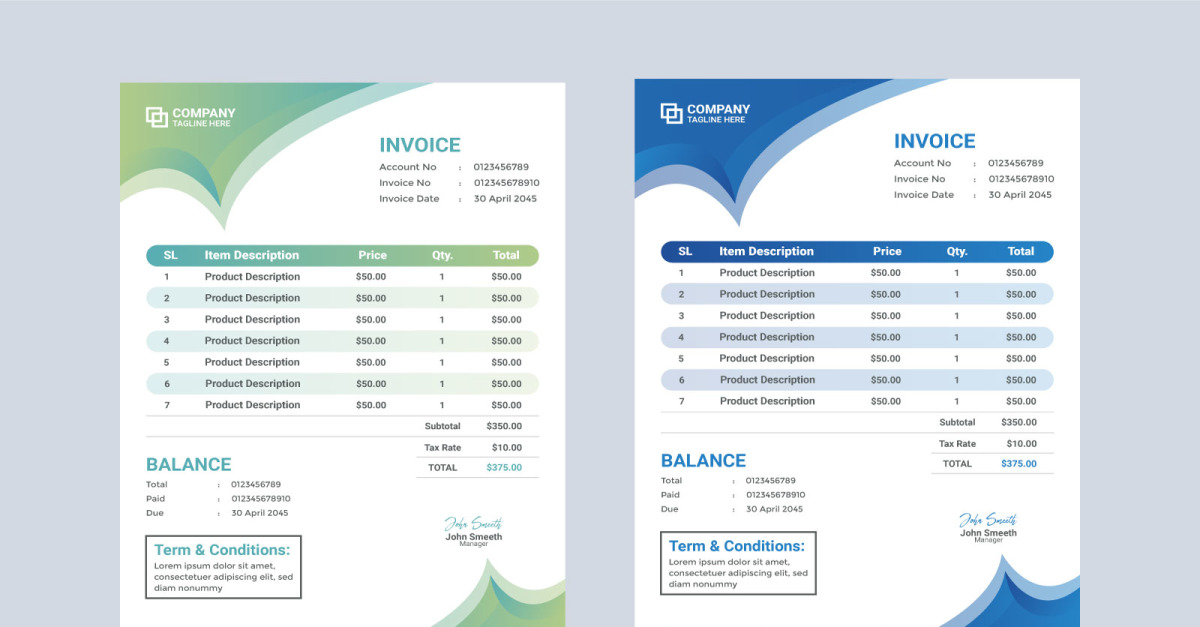 Business Invoices with Modern Shapes Vector - TemplateMonster