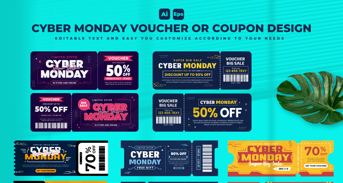 Cyber Monday Voucher or Coupon Template V1 - TemplateMonster