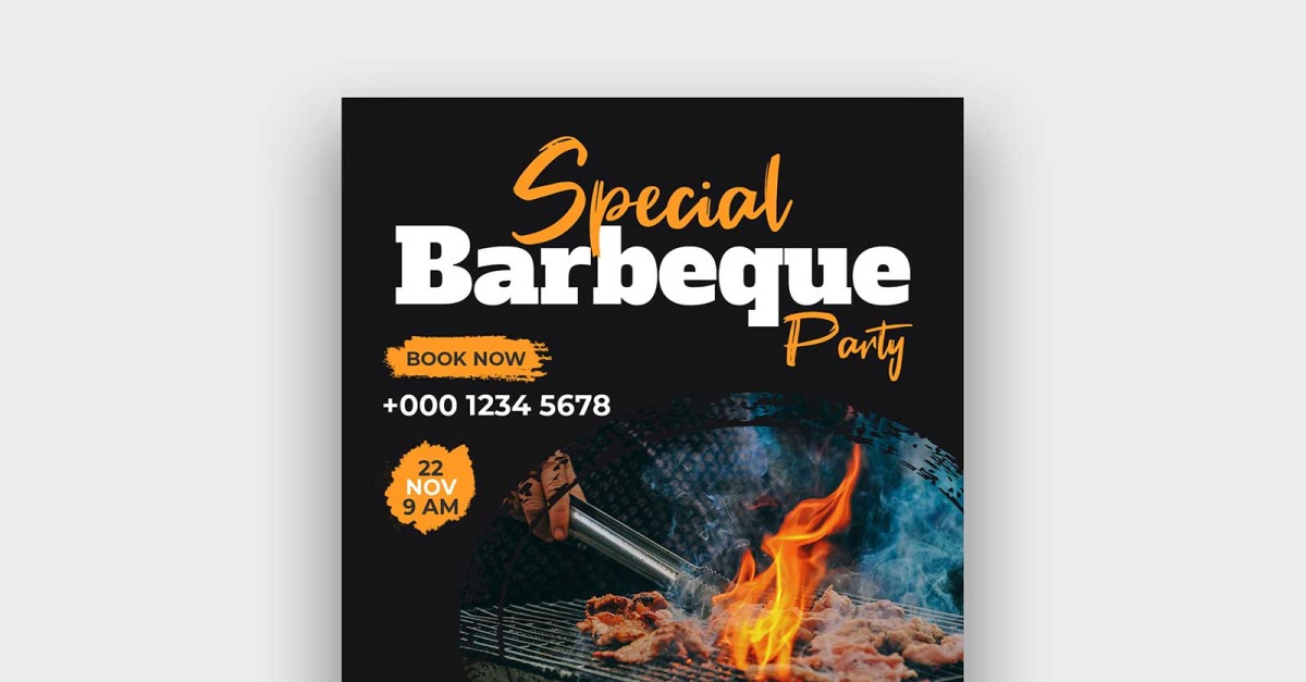 Barbeque social media post template. Bbq web banner