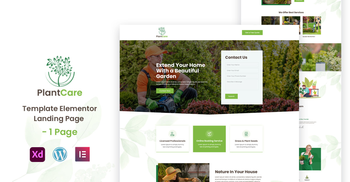 PlantCare - Services de jardinage paysager Elementor Landing Page