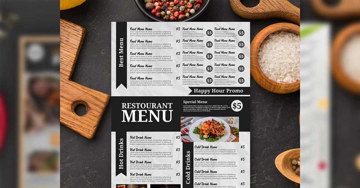 Plantilla de volante de menú minimalista - TemplateMonster