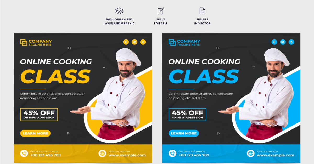 Cooking class social media post vector - TemplateMonster