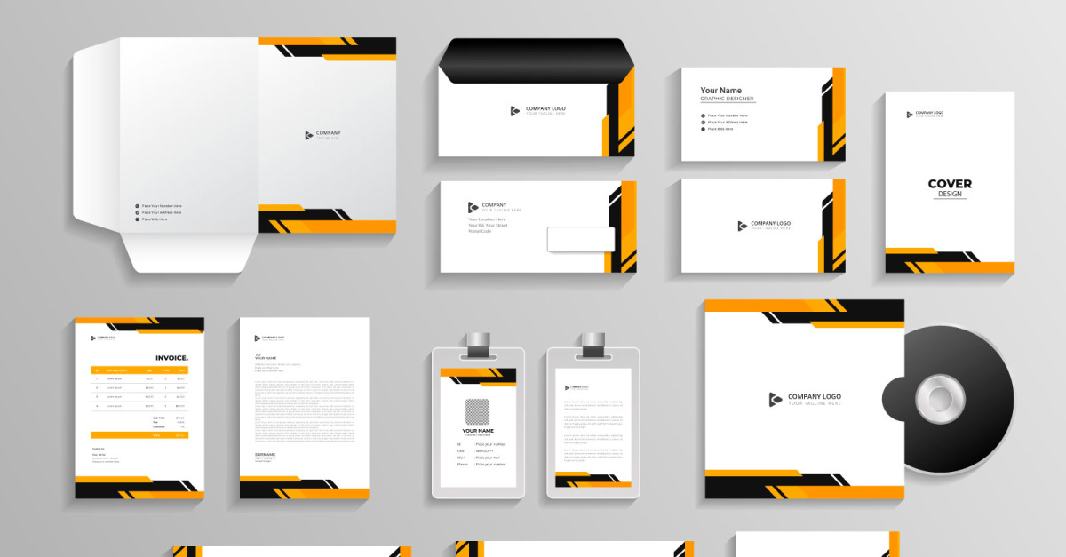 Corporate branding identity with office stationery items and Mockup