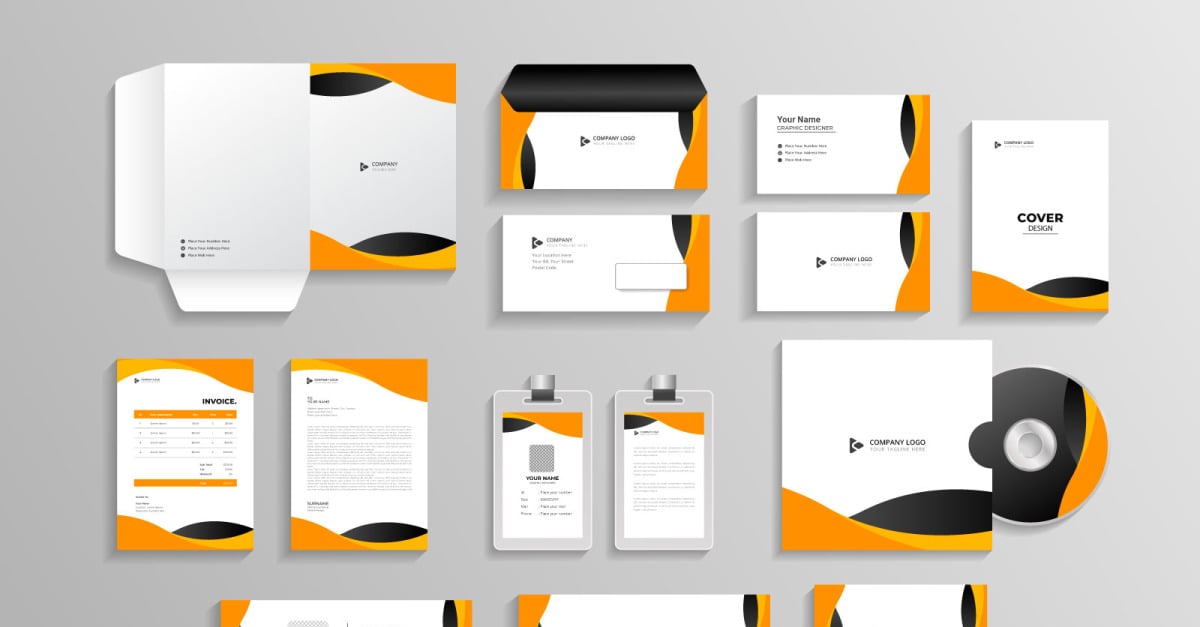 Corporate branding identity with office stationery items set