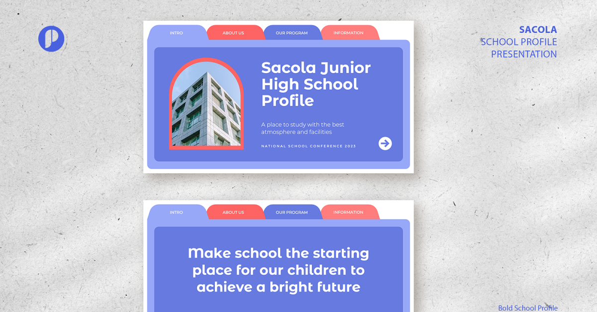 Sacola – blue salmon fun bold school profile presentation