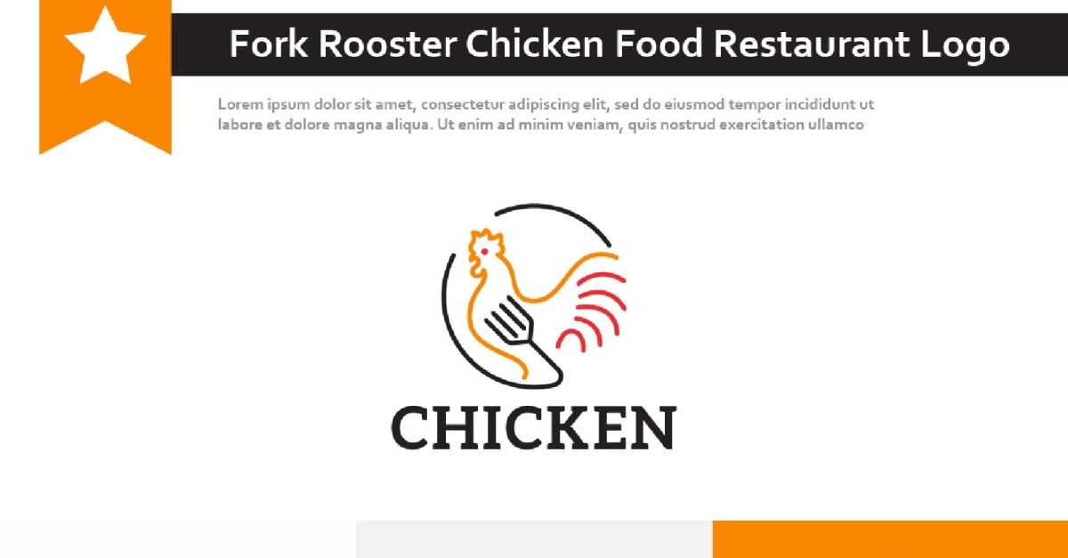 Fork Rooster Chicken Food Restaurant Line Logo