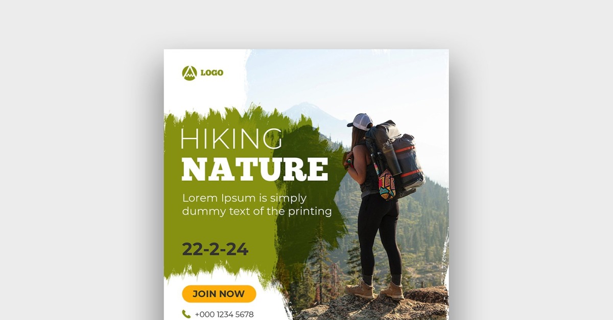 Hiking Nature Social Media Post Template - TemplateMonster