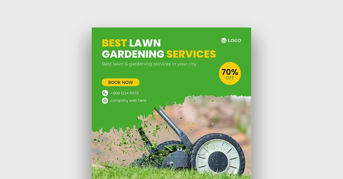 Lawn Mower Facebook Instagram Post Design - TemplateMonster