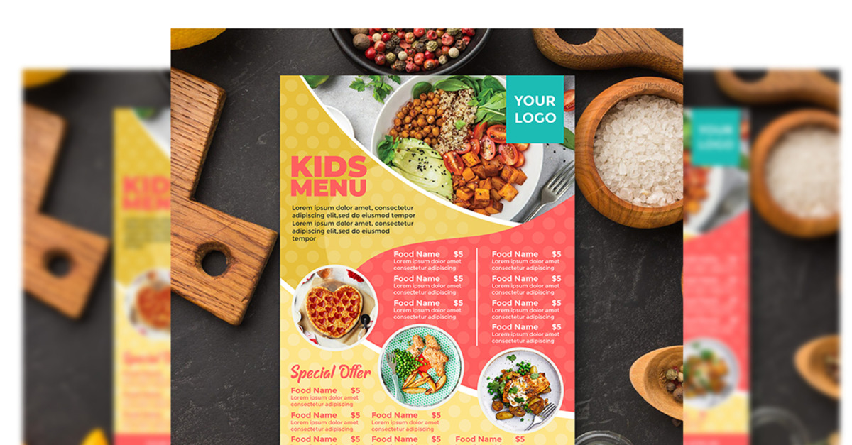 Kids Restaurant Menu - Flyer Template - TemplateMonster