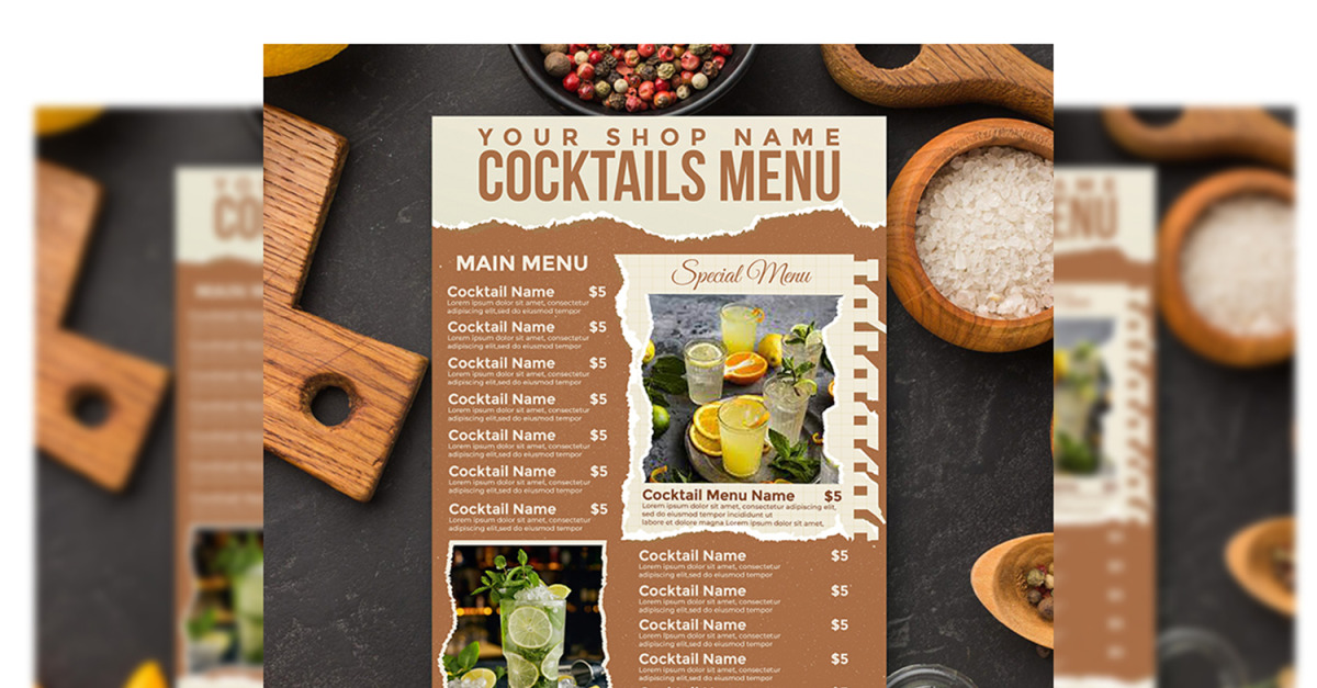 Modello di menu di cocktail vintage #296857 - TemplateMonster