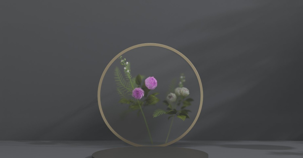 Realistic podium in arch window for product presentation