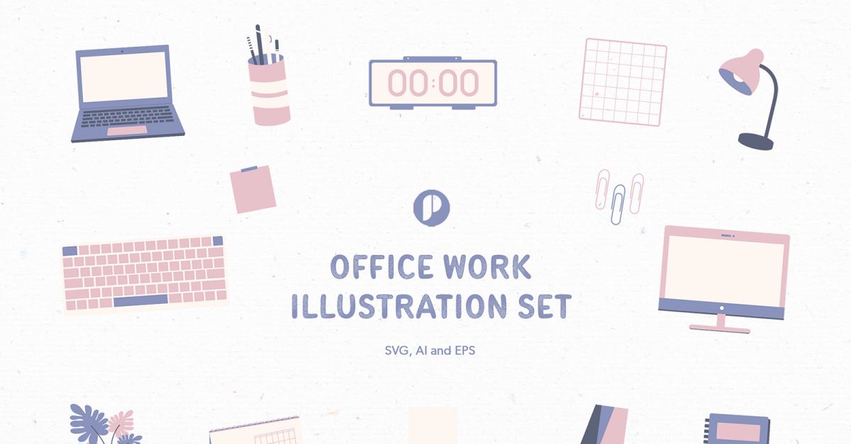 Calm and cute office work illustration set - TemplateMonster