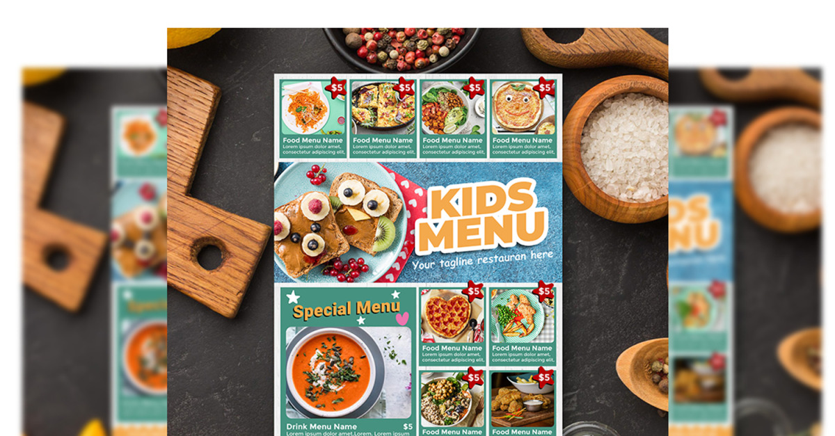 Kids Menu Design flyer template #297245 - TemplateMonster