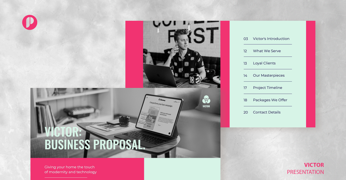 Victor – presentazione di una proposta commerciale in grassetto rosa ...