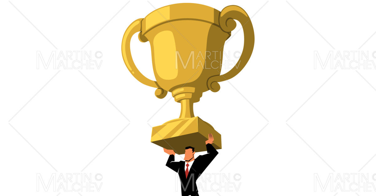 Businessman Holding Trophy Vector Illustration