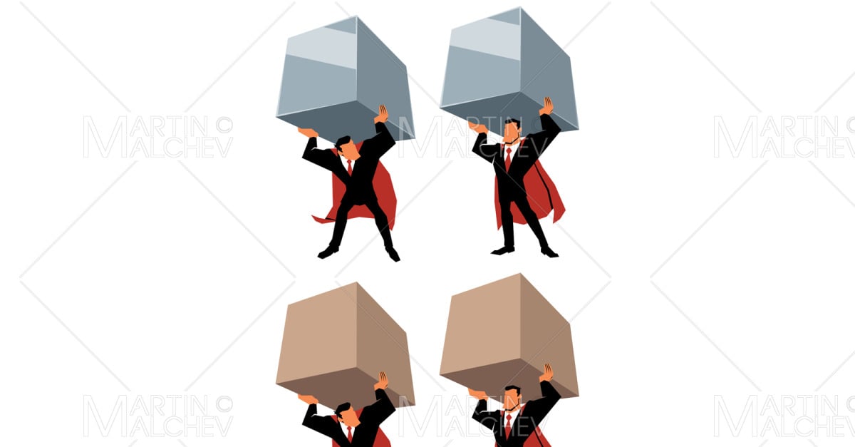 Super Businessman Lifting Heavy Load Vector Illustration