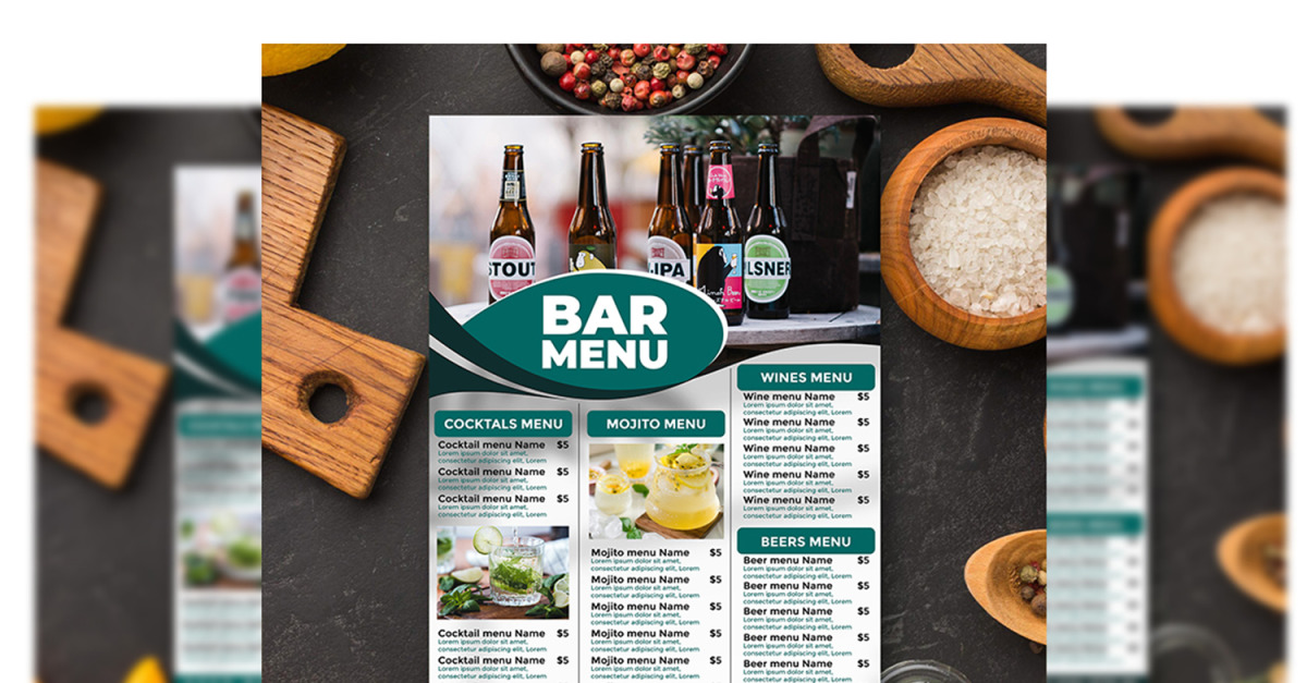 Bar Menü Tasarımı el ilanı şablonu #297583 - TemplateMonster