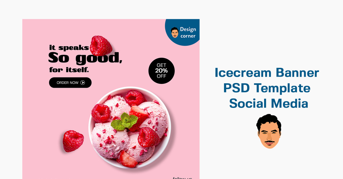 Icecream Banner PSD Template Social Media - TemplateMonster