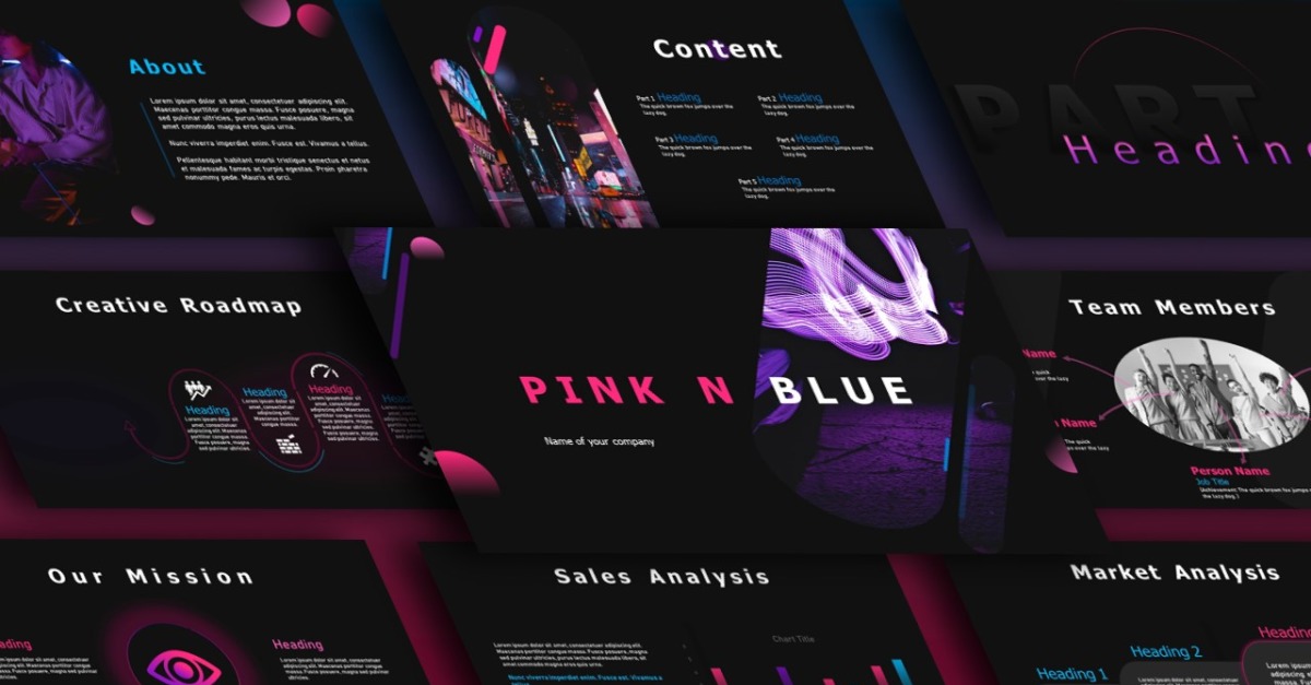 Modelo de PowerPoint Tema Moderno Rosa Roxo Azul Noite