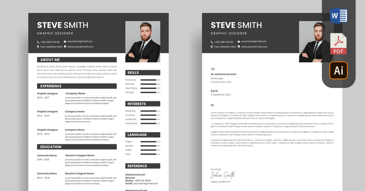 Modern CV Resume Template Cover Letter Design