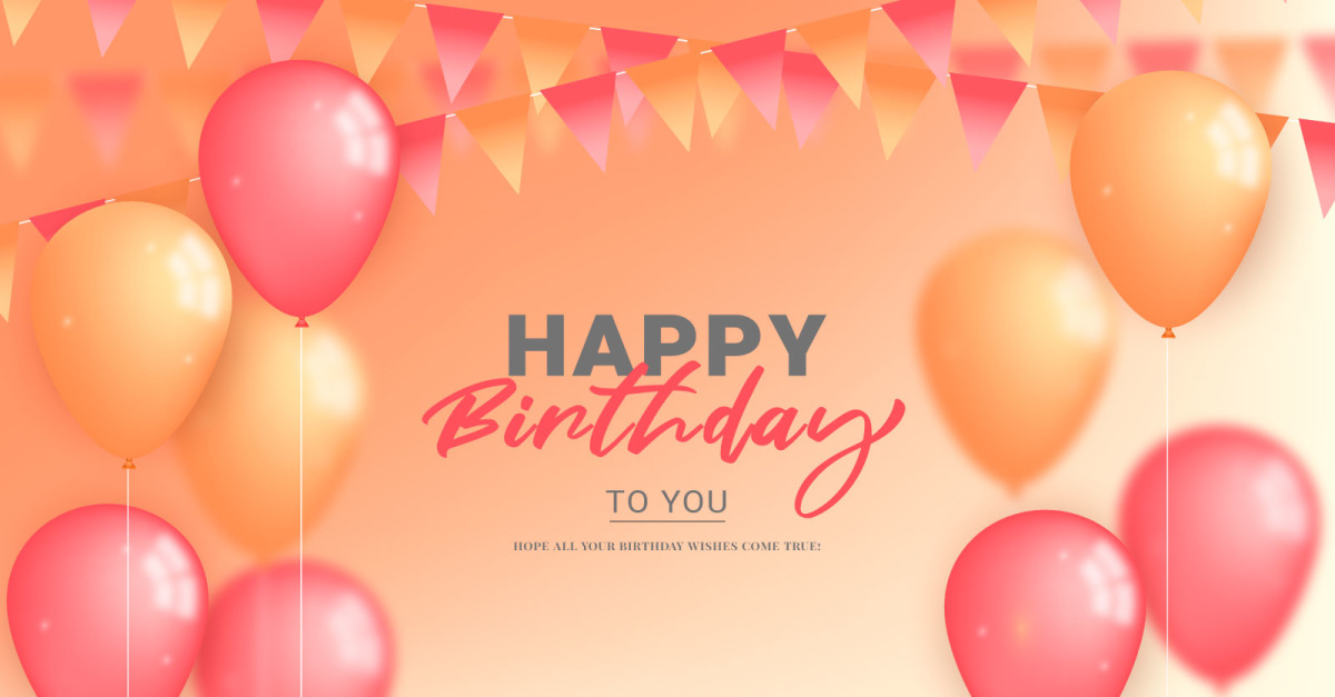 Birthday greeting vector template design. Happy birthday text with balloon
